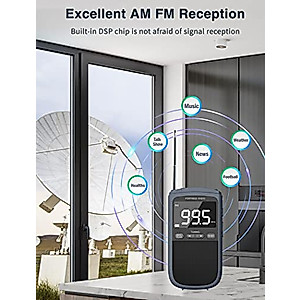 AM FM Walkman Radio:900mAh Rechargeable Portable Transistor Pocket Radio with Best Reception Digital Tuning, LCD Screen,Stereo Earphone Jack, Sleep Timer and Alarm Clock for Jogging,Walking