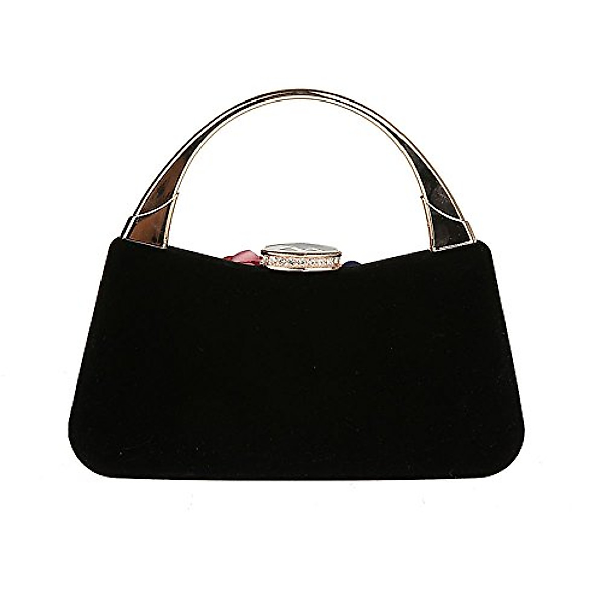 Women's Flower Evening Bag Black Clutch Purse Handbag Metal Frame Large Clutch Bag Wedding Hand Bag Carved Handle (Ship From the US)
