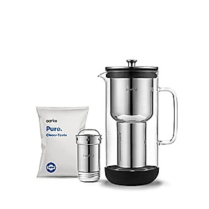 aarke Purifier | Glass Water Filter Pitcher with Refillable Steel Filter | 2.4L / 10 Cups | Includes Pure Filter Granules | Dishwasher Friendly