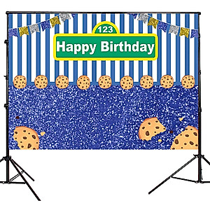 Children's Birthday Photography Backdrop Blue and White Stripes 123 Birthday Party Backdrop Banner Decoration Portrait Photography Props Photo Studio 7x5FT
