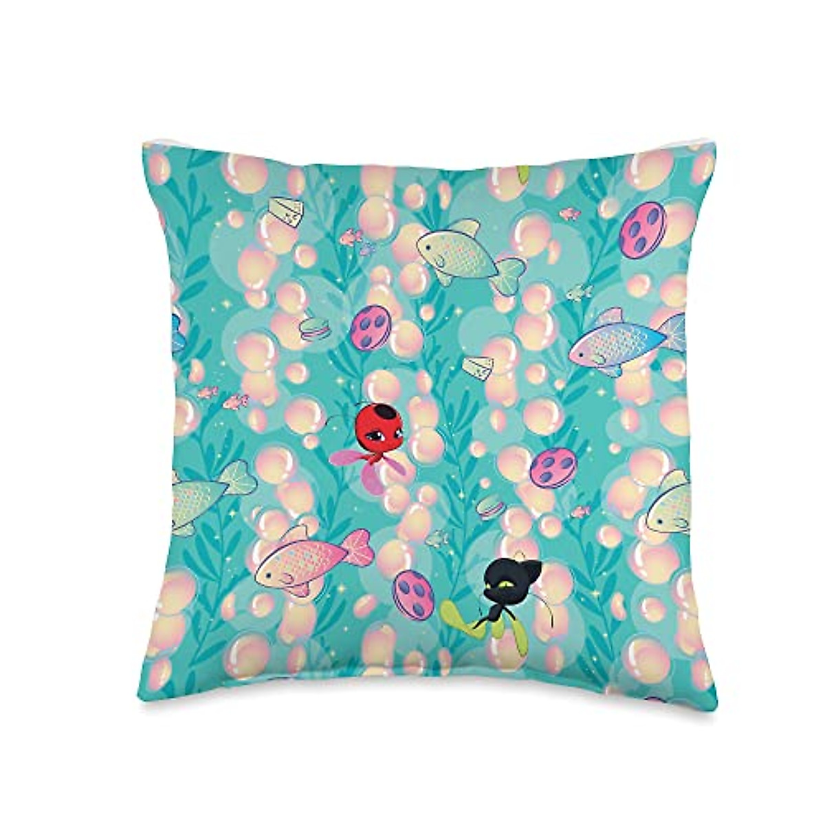 Miraculous Ladybug Aqua Summer Swim with the Kwamis Throw Pillow