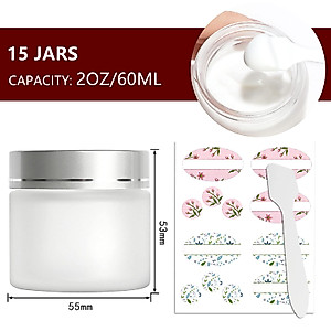 15 Pack, 2 oz 60ml Frosted Glass Jars with Silver Lids & Inner Liners, Empty Matte Clear Round Refillable Cosmetic Containers Travel Jars for Cosmetics,Body Butter,Scrubs,Face Cream Lotion and More