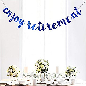 Starsgarden Enjoy Retirement Glittery Blue Banner, Happy Retirement, I'm Retired, Goodbye Tension Hello Pension, Goodluck We Will Miss You Retirement Party Hanging Paper flag(Blue Retirement)