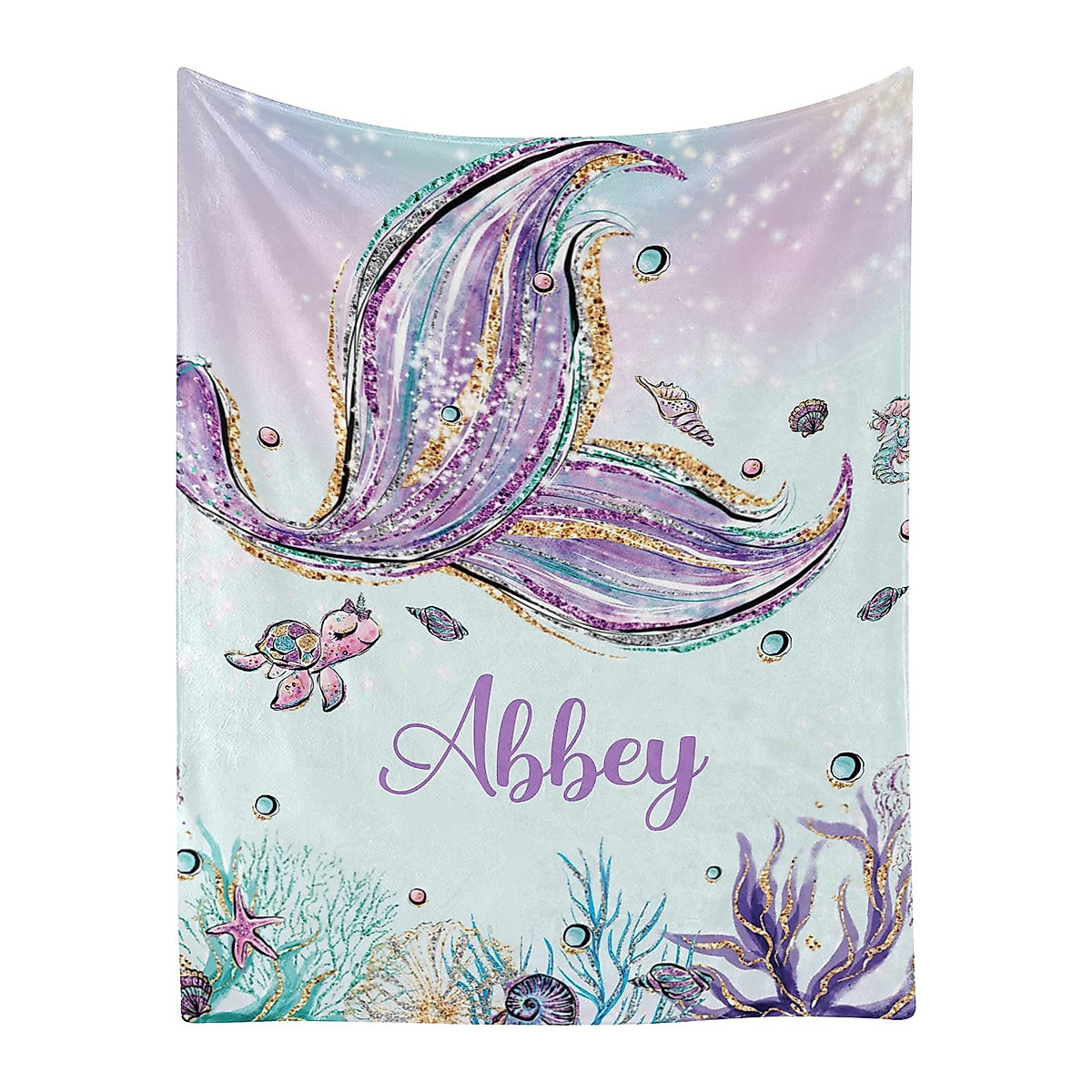 XOZOTY Print Mermaid Tail Purple Personalized Baby Blanket Swaddling with Name Nursery Fleece Throw Blankets for Newborns Boys Girls Kids Pet 30 X 40 Inch