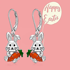 Easter Earrings Bunny Earrings for Women Sterling Silver Dangle Fun Cute Rabbit Hypoallergenic Easter Bunnies Gifts