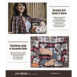 CQR Women's Plaid Flannel Shirt Long Sleeve, All-Cotton Soft Brushed Casual Button Down Shirts, Flannel Plaid Shirts Aqua Coral, Medium