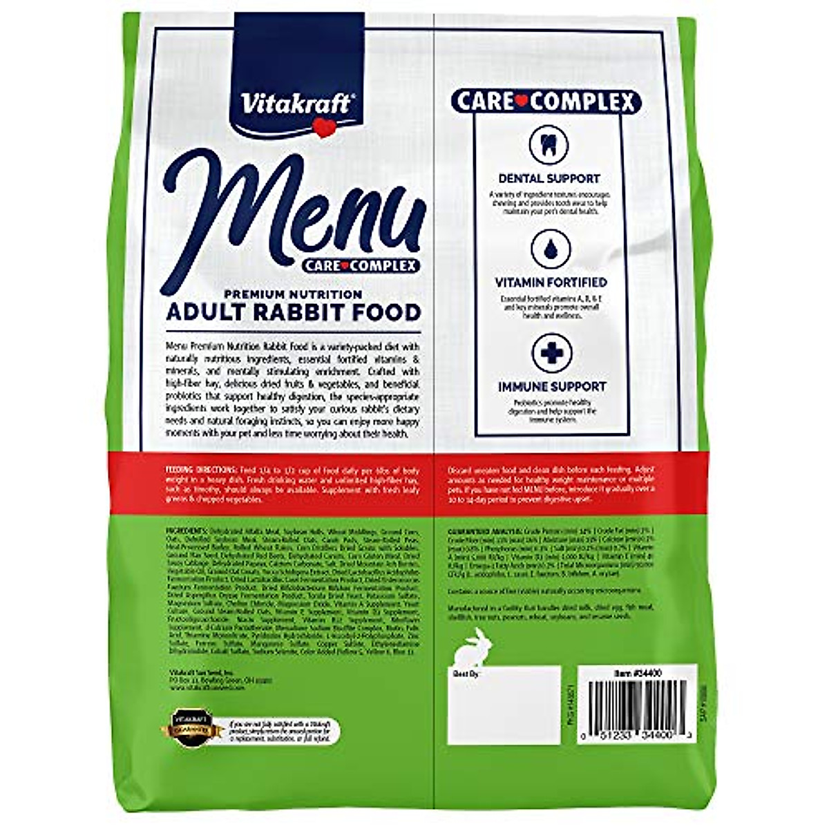 Vitakraft Menu Premium Rabbit Food - Alfalfa Pellets Blend - Vitamin and Mineral Fortified, Carrots,Greens,Grains,Fruits, 4.9 pounds