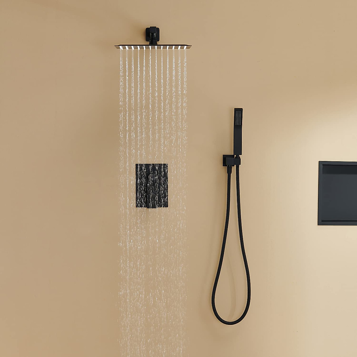 Artiqua Rain Shower System 12 Inches Shower Combo Set Black Wall Mount Faucet Bathroom Faucets with Rainfall Shower Head and Hand Shower