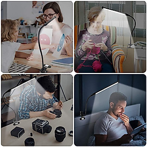 Qooltek Flexible Clip Desk Lamp Reading Light with 3 Color & 10 Brightness, Auto-Off & Memory Function, Clip on Light for Piano, Reading, Working, Relaxing Black