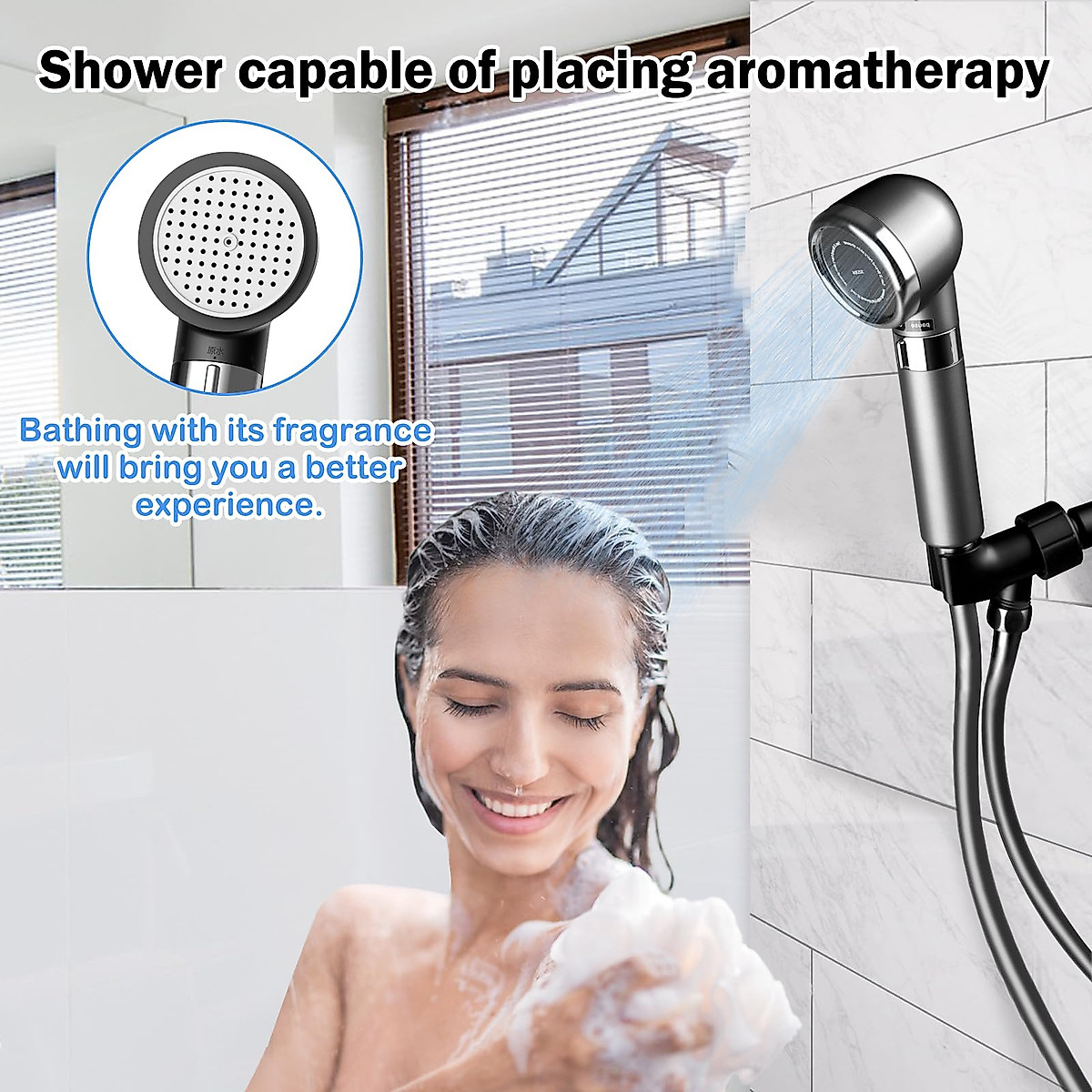 senzibser Shower Head with Handheld, Shower Heads High Pressure,aromatherapy Filtered Showerhead Water Saving with 59″Replacement Hose/Bracket/Cotton Filters (Grey)