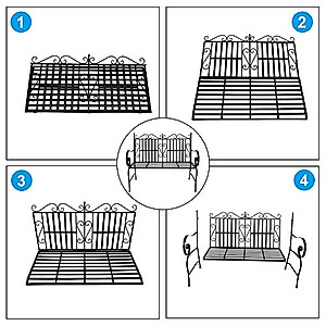 Knocbel 44.5" Metal Outdoor Bench Patio Garden Porch Chair Loveseat with Armrests (Black)