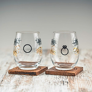 Greenline Goods – Toasting Glasses for Bride and Groom (Set of Two)| Stemless Wine Glasses | Engagement Bachlorette Gifts for Bride