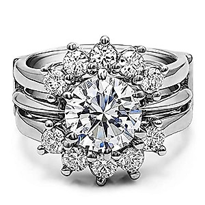 TwoBirch 1 Ct. Round Sunburst Halo Ring Guard in Sterling Silver with Cubic Zirconia (Size 8)