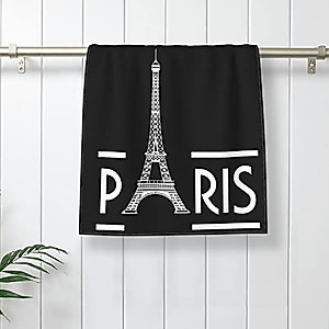 QICENIT Stylish Romantic France Paris with Eiffel Hand Towel Black Super Soft Plush Highly Absorbent for Bathroom 15.7x27.5In