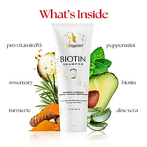 HAIRtamin Biotin Shampoo - Helps to Support Stronger, Longer, Thicker-Looking Hair with Sulfate-Free, Hydrating, Vitamin Rich Formula Shampoo, Made With Vitamin B5, Cucumber Extract, Aloe Vera