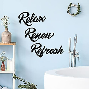Hotop 3 Pieces Farmhouse Bathroom Metal Wall/ Letter Sign Decor Relax Renew Refresh Metal Sign Wall Art Decor Black Metal Bathroom Wall Decor for Home Decoration