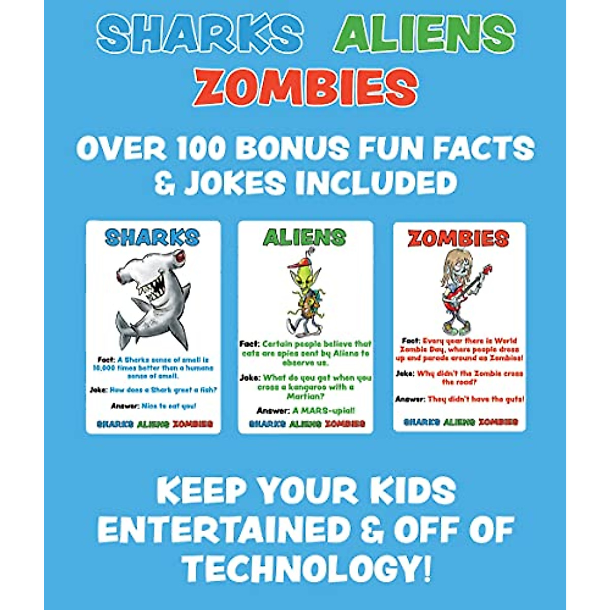 TheGag Sharks Aliens Zombies: Fun Card Game for Kids Played Like Rock Paper Scissors War for Family Game Night Gift Giving Stocking Stuffer
