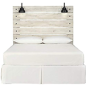 Signature Design by Ashley Cambeck Farmhouse Panel Headboard ONLY with USB Charging Stations, Queen, Whitewash