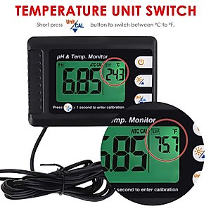 pH Monitor Digital pH Meter&Temperature Meter Water Quality Tester with ATC and Automatic Calibration Function, pH Tester for hydroponics, Aquarium, Pools, etc.
