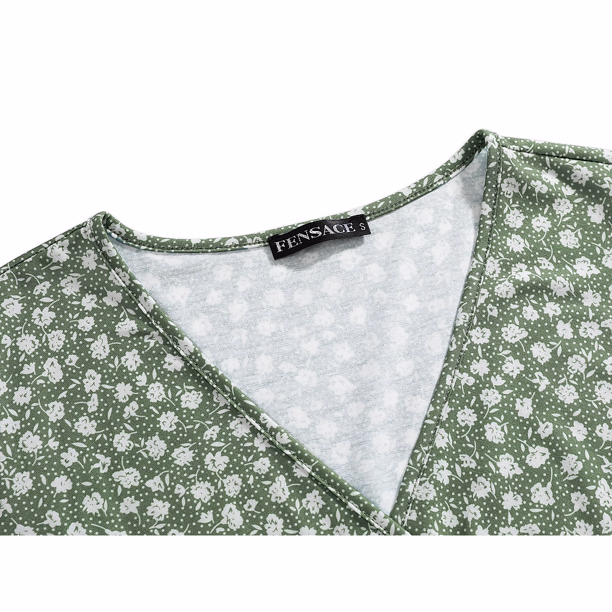 FENSACE Women's Casual Dresses Fit and Flare Green Floral Dress(Floral-32,Large)