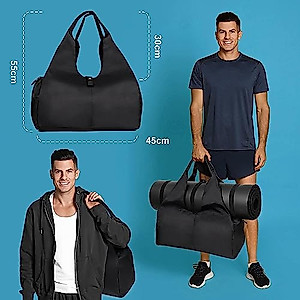 Sports Gym Bag for Women Mens, Crincy Black Weekender Overnight Travel Bag for Women fit 13.3 IN Laptop, Waterproof Tote Duffel Bag with Shoes Compartment and Wet Pocket for Plane, Yoga, Swimming.