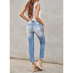 Dokotoo Womens Distressed Raw Hem Washed Jeans Ripped Slim Fit Boyfriend Denim Pants Sky Blue Small