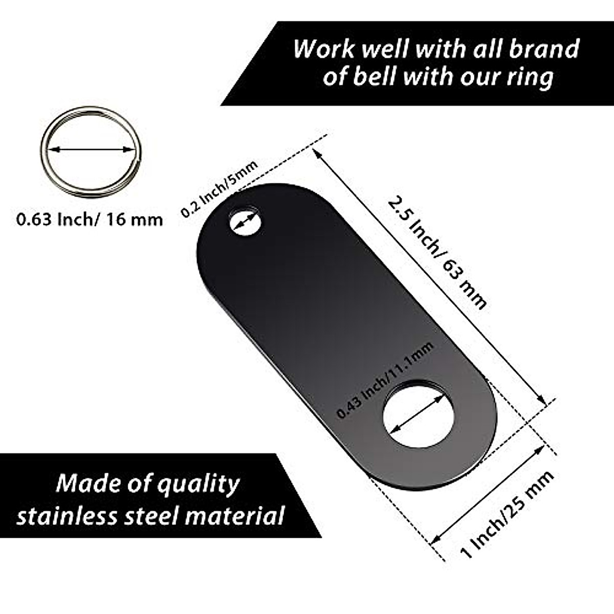 2 Pieces Motorcycle Bell Hangers Motorcycle Luck Riding Bell Hangers and 2 Pieces Split Rings, Fits for Any Bells, Compatible with (Black)