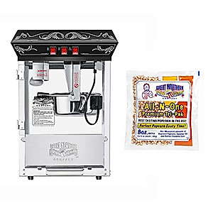 Good Time Countertop Popcorn Machine – 3 Gallon Popcorn Popper, 8oz Kettle, Warmer, and 5 All-in-One Popcorn Packs by Great Northern Popcorn (Black)