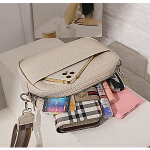 Lushandy Leather Crossbody Bags for Women Crossbody Camera Bag Purse Thick Strap Trendy Small Shoulder Bag with Guitar Strap (Beige)