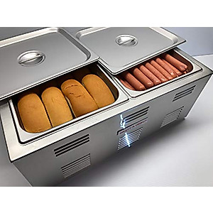 Portable Commercial Hot Dog Cooker and Bun Warmer Steamer for Food Truck and Trailer Concessions 2 Compartment
