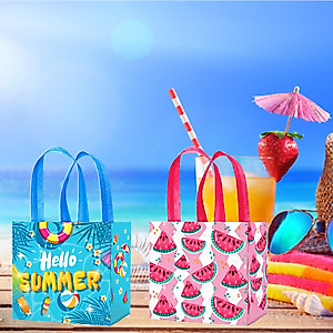 Hawaii Aloha Party Bags Summer Pool Beach Pineapple Watermelon Flamingo Theme Non-Woven with Handles Gift Treat Bags for Hawaiian Summer Pool Party Supplies