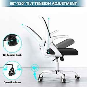 Kensaker Home Desk Chair with Back Supportive Lumbar Support, Breathable Double Mesh Cushion Home Desk Office Chair with Flip up Arms, Modern Ergonomic Home Desk Office Chair for Home and Work(White)