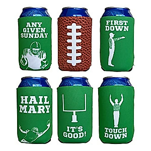 CoozieKings Tailgate/Football Themed Coozies - Neoprene Insulated - 6 Pack (Standard Beer/Soda Can), Green