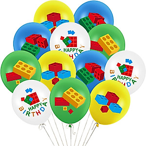 60 Pcs Building Block Birthday Party Supplies 12 Inch Building Blocks Latex Balloons Building Brick Balloons for Baby Boy Toddler Kids Birthday Party Building Brick Theme Party Decorations
