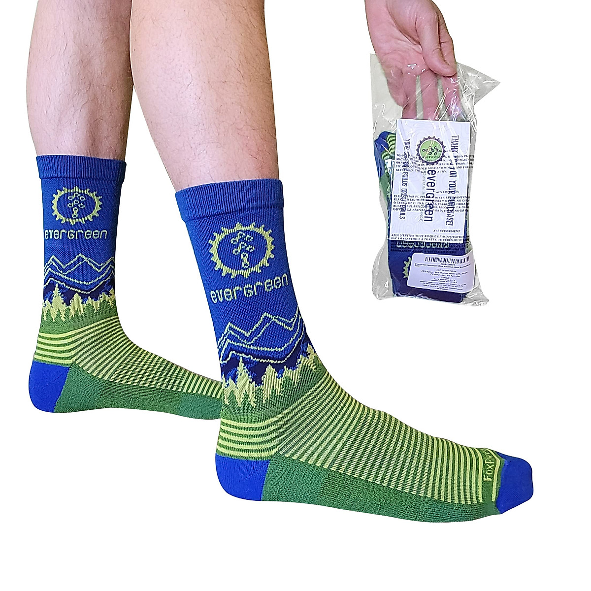 Evergreen Mountain Bike Alliance Wool Socks Blue L, Blue/Blue Toe