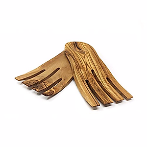 AramediA Handmade Olive Wood Salad Servers Serving Hands Tosser - Salad Servers Tongs – Best for Serving Salad, Pasta, Fruit ; Kitchen Helper - and Spoon Rest Pack of 2 -(7 Inches)