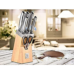 SVENSBJERG Kitchen Knife Block Set, 5 Piece Knives Set Professional Stainless Steel, Wooden Bamboo Block, Stainless Steel Stand Premium Knife Sets Knife Blocks Sharp