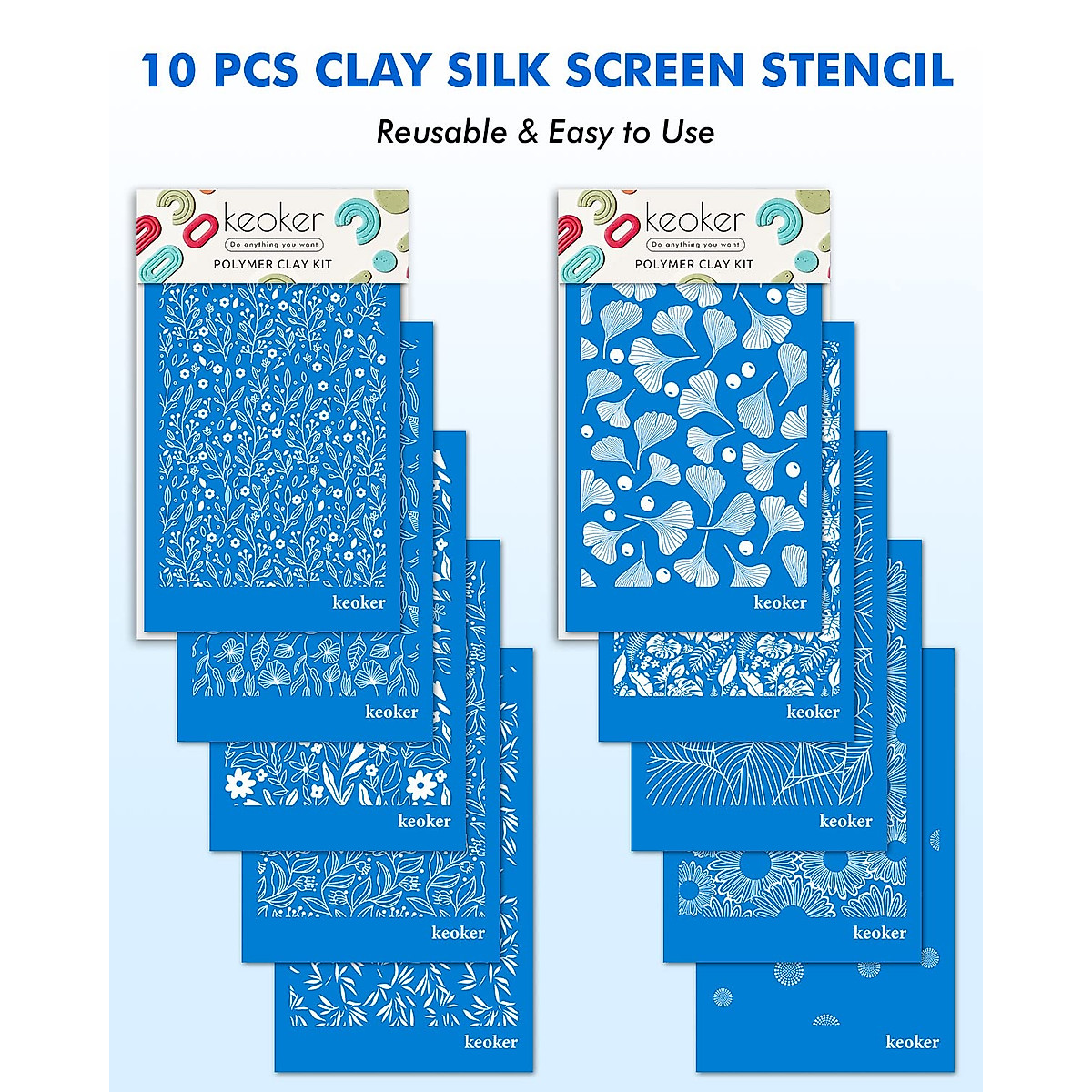 KEOKER Floral Silk Screen Stencils for Polymer Clay, 10 PCS Silk Screen for Jewelry Clay Earrings Decoration, Each 5.5" X 3.5" (10PC)