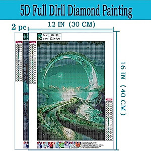 DOTSOPS 2P DIY Diamond Painting Kits 5D Full Drill for Adults Art Moon Tree Combo Suitable Kids Home Wall Decor Christmas All Saints' Day Gifts of Life Crystal Rhinestone Embroidery Craft12x16in