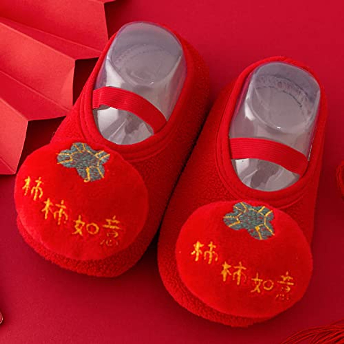 Mercatoo Autumn and Winter Children Toddlers Boys and Girls Floor Sports Non Slip Warm Comfortable Solid Color Chinese New Year Style Baby Boy 18 Month (A, 6-12 Months)