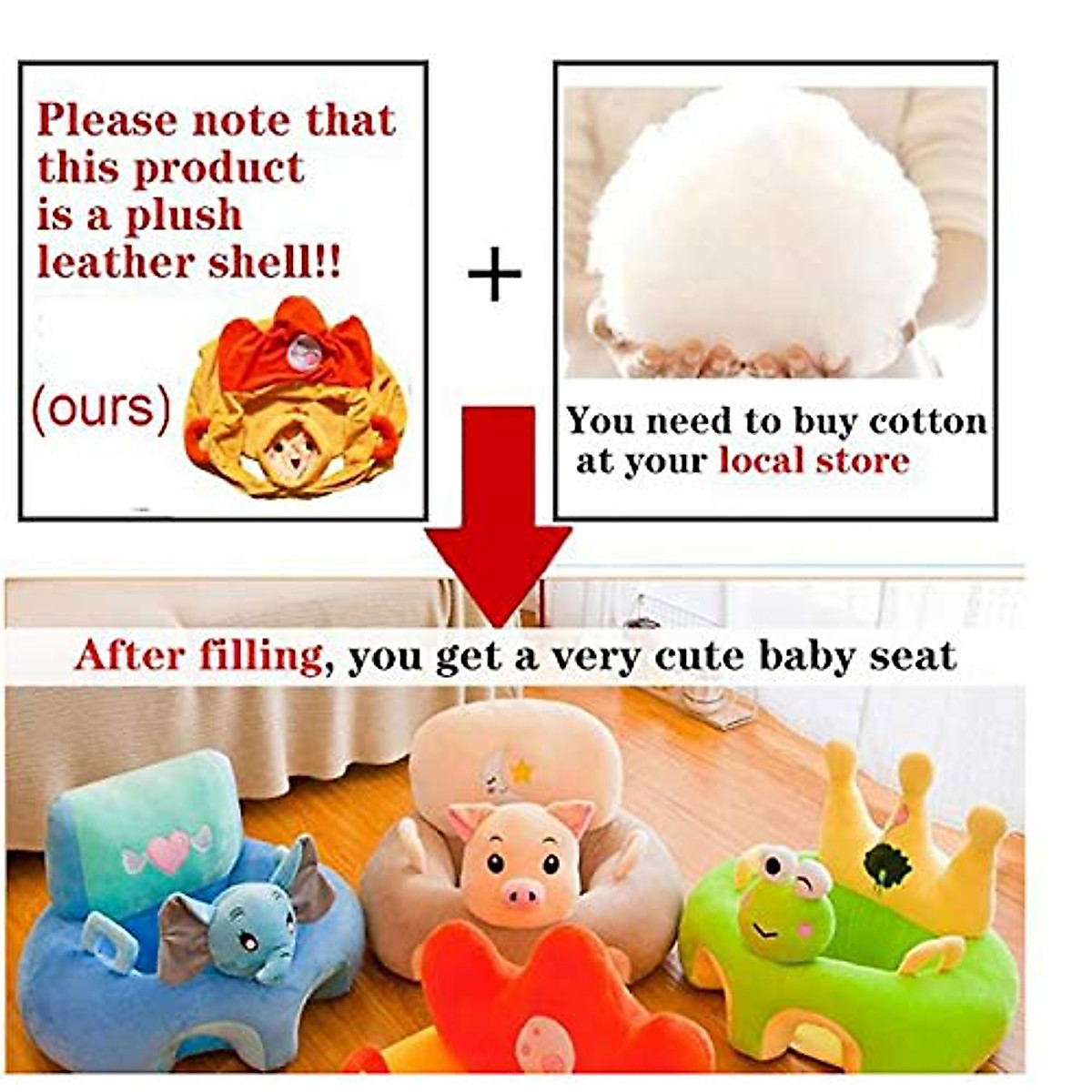 IGUFSDIG 1Pcs Animal Shaped Baby Sitting Chair Baby Support Sofa Learn to Sit Feeding Chair Cover Baby Learning Sitting Chair for Toddlers 3-24 Month Baby Floor Plush Lounger(No Filling,just Cover)