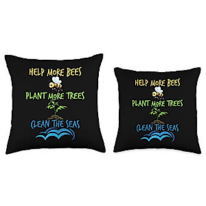 Best Save The Earth Lifestyle Humor Gifts Help More Bees Plant Trees Clean Seas Funny Environmental Throw Pillow, 16x16, Multicolor