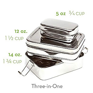 Ecolunchbox Three-in-One Stainless Steel Two Level Steel Bento Box With Snack Container Regular - Holds 4 Cups of Food - Not Leak-Proof (1)