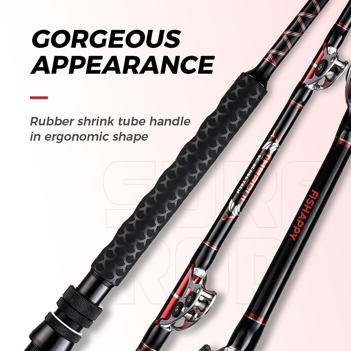 FISHAPPY Bent Butt Trolling Rod Saltwater Offshore Heavy Roller Rod Big Game Conventional Boat Fishing Pole (6' - 80-150lbs - Bent Butt Ⅱ)