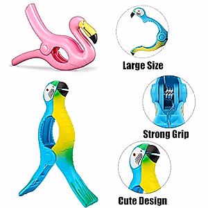 Nerjan 6PCS Beach Towel Clips Outdoor Fashion Style Flamingo Towel Holders for Pool Chairs or Fence During Your Cruise-Jumbo Size to Keep Your Cloth or Towel from Blowing.
