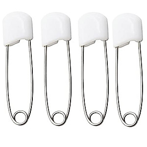 ARTCXC 1Box(100Pcs) White 55mm/ 2.2 Inch Safety Pins Plastic Head Stainless Steel Diaper Pins Safety Locking Cloth Diaper Nappy Pins