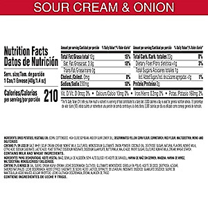 Pringles Potato Crisps Chips, Lunch Snacks, Office and Kids Snacks, Grab N' Go, Sour Cream and Onion (12 Cans)