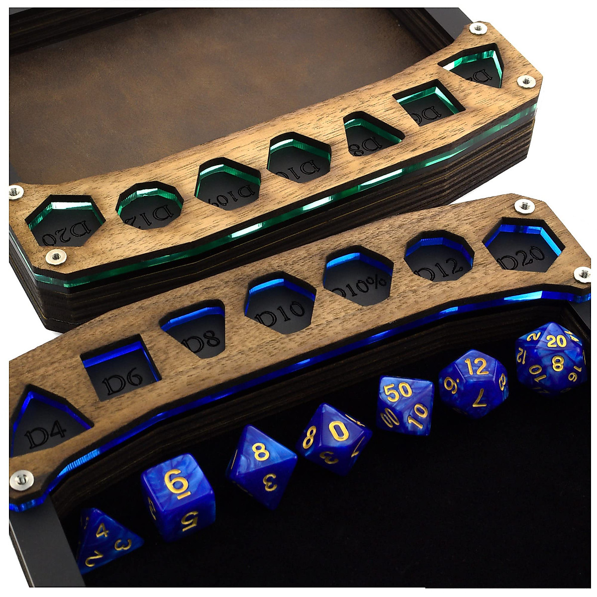 C4Labs Mini Display Dice Tray with Genuine Walnut Top – Rustic Vegan Leather, Teal