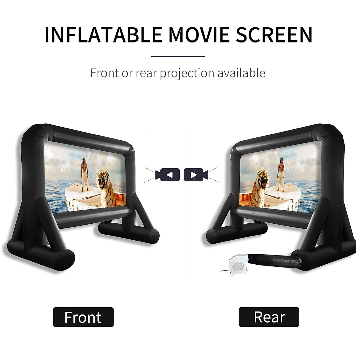 16 FT Inflatable Projector Screen for Outdoor Movies - Easy Setup Blow-Up Screen with Quiet Fan for Outdoor Movie Nights, Backyard Events, and Parties (Dual Support)