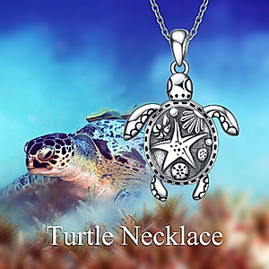 HUKKUN Sea Turtle Necklace Sterling Silver Starfish Necklace Pendant Jewelry Gifts for Women